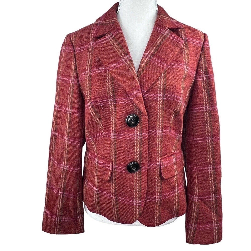 Talbots Burnt Orange Plaid Wool Blazer Jacket Size 8 … - Gem